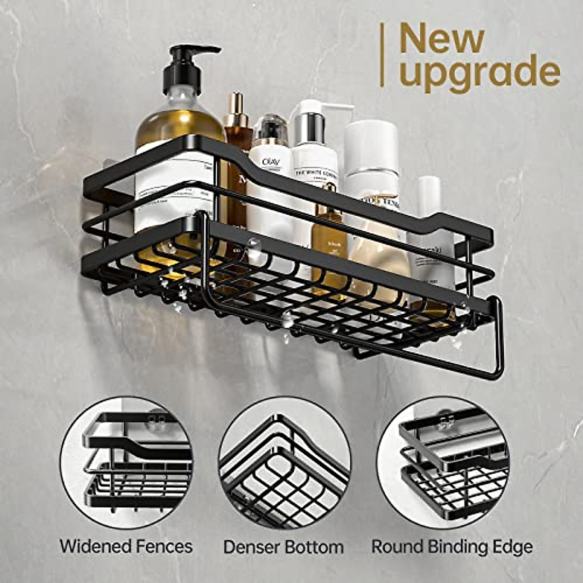 TOPCHASE Shower Caddy, Shower Organizer Adhesive, Shower Shelves 3 Pack No Drilling, Rustproof Shower Rack With Soap Holder, Black Shower Storage Basket for Inside Shower Bathroom Organization