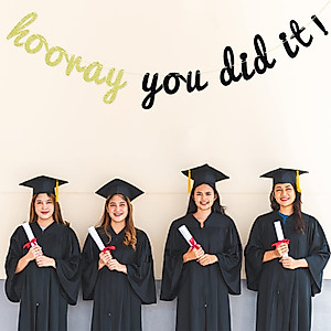 Hooray You Did It Banner, We are So Proud of You, Congrats Grad 2025, 2025 Graduation Party Decorations, Gold Black Glitter.