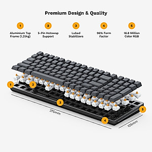 Glorious GMMK 2 Gaming Keyboard Base - Full Size Barebones Kit- Hot Swappable Black Mechanical Keyboard - Modular, Wired, RGB Backlit,- PC Setup Accessories - 96%, Black