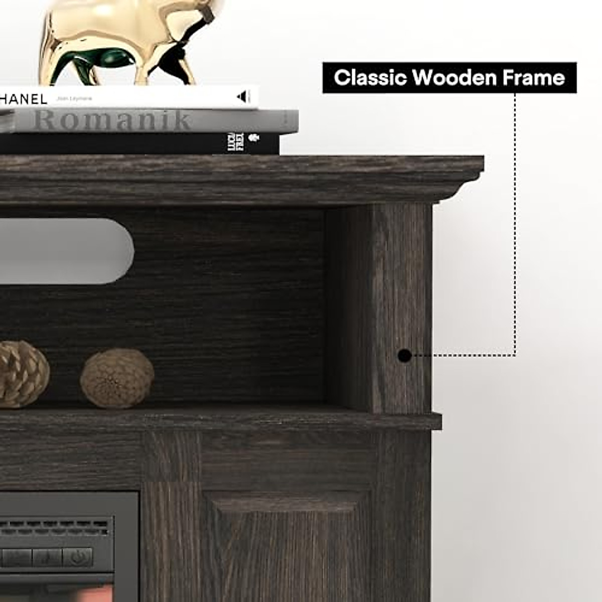 48" Fireplace TV Stand for up to 55" TV, Entertainment Center with 28" Fireplace, Media Console Cabinets Adjustable Shelves, Retro Traditional Style for Living Room