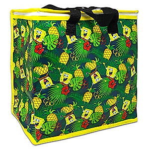 Spongebob Cooler Bag Set - Bundle with Insulated Spongebob Tote Bag for Picnics, Parties, More Plus Spongebob Stickers and Bookmark | Spongebob Grocery Bag