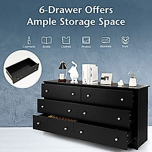 Giantex 6-Drawer Dresser for Bedroom - Freestanding Storage Cabinet, Chester Drawers with Anti-Toppling Device, Floor Cabinet for Living Room, Entryway 60 Inch Double Dressers, Black