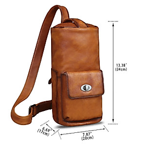 LRTO Genuine Leather Sling Bag for Men Crossbody Sling Backpack Handmade Motorcycle Chest Bag Hiking Daypack Purse (Brown)