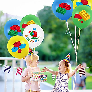 60 Pcs Building Block Birthday Party Supplies 12 Inch Building Blocks Latex Balloons Building Brick Balloons for Baby Boy Toddler Kids Birthday Party Building Brick Theme Party Decorations