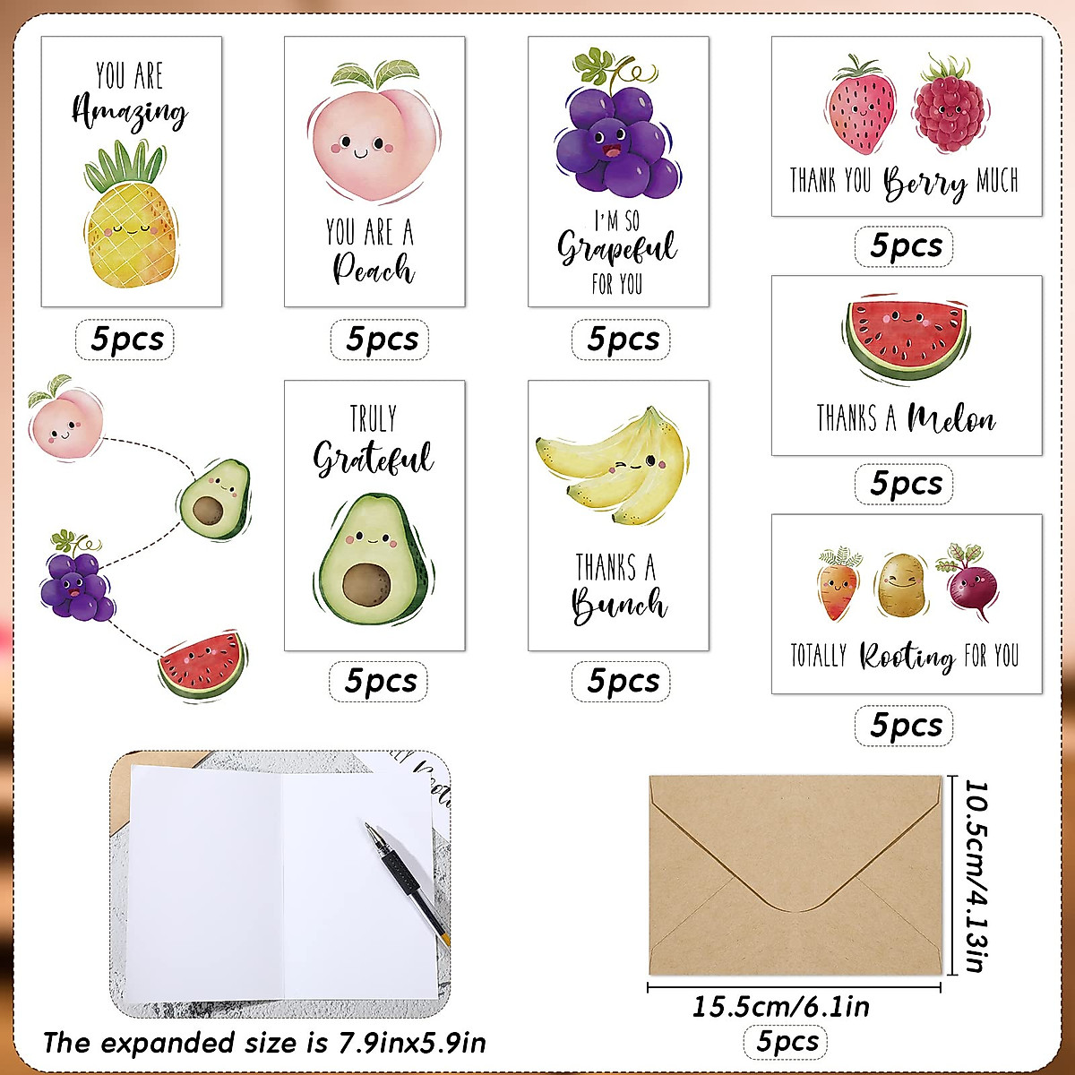 Nezyo 40 Pieces Funny Thank Cards with Envelopes Set Pun Greeting Note Cards Blank Inside Greeting Cards Funny Cards Pun Notecards for Kids Teachers Employee Birthday Holiday Appreciation, 4 x 6 Inch