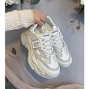 YYSPR Women’s Chunky Platform Sneakers Casual Comfortable Breathable Non Slip Mesh Walking Shoes White 7 US