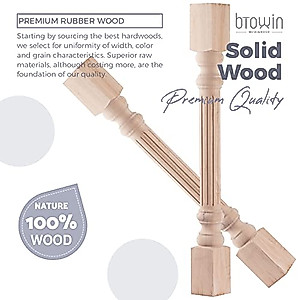 35 1/2-inch H 5-inch W 5-inch D Cabinet Columns, Btowin 2Pcs Unfinished Tapered Stripe Rubberwood Replacement Island Legs for Large Dining Table & Kitchen Table