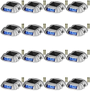 VEVOR Driveway Lights 16-Pack, Solar Driveway Lights with Switch Button, Solar Deck Lights Waterproof, Wireless Dock Lights 6 LEDs for Path Warning Garden Walkway Sidewalk Steps, LED Bright Blue