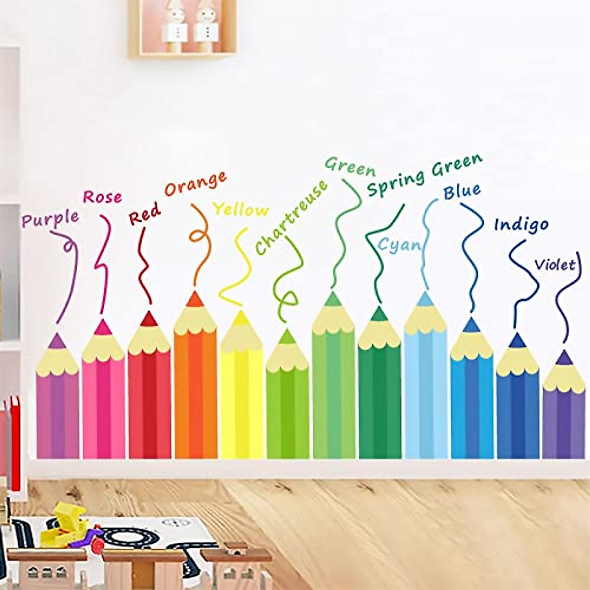 Color Wall Decals Kids Room,Nursery Wall Sticker Peel and Stick,Multicolor Crayons Stickers Classroom Decoration Stickers,Colorful Inspirational Wall Decal for Bedroom Baby room Daycare Playroom Decor