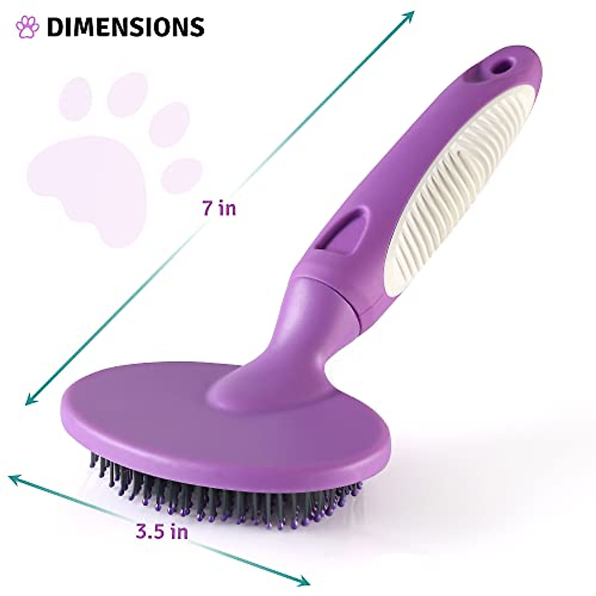 Round Bristle Pet Brush for Dogs and Cats - Gentle Grooming for Short or Long Hair - Soft Tool for Sensitive Skin Removes Dander, Dirt, and Detangles - Purple