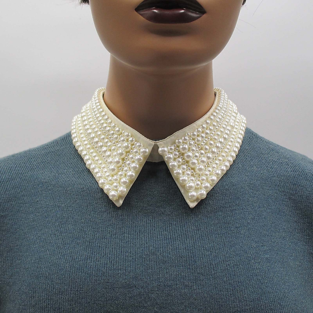 Trimscraft Statement Collar Necklace Simulated Pearl Beaded Bib Detachable False Collar Choker With Extension Chain Clothing Accessory for Women