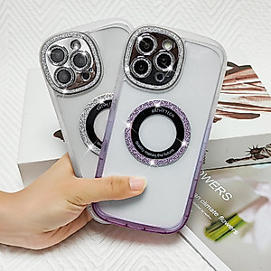 Uioeua Compatible with iPhone 13 Pro Max Magnetic Transparent Sparkle Case,Luxury Bling Clear Shockproof MagSafe Case with Full Camera Len Protector for iPhone 13 Pro Max Women Girl Men-White