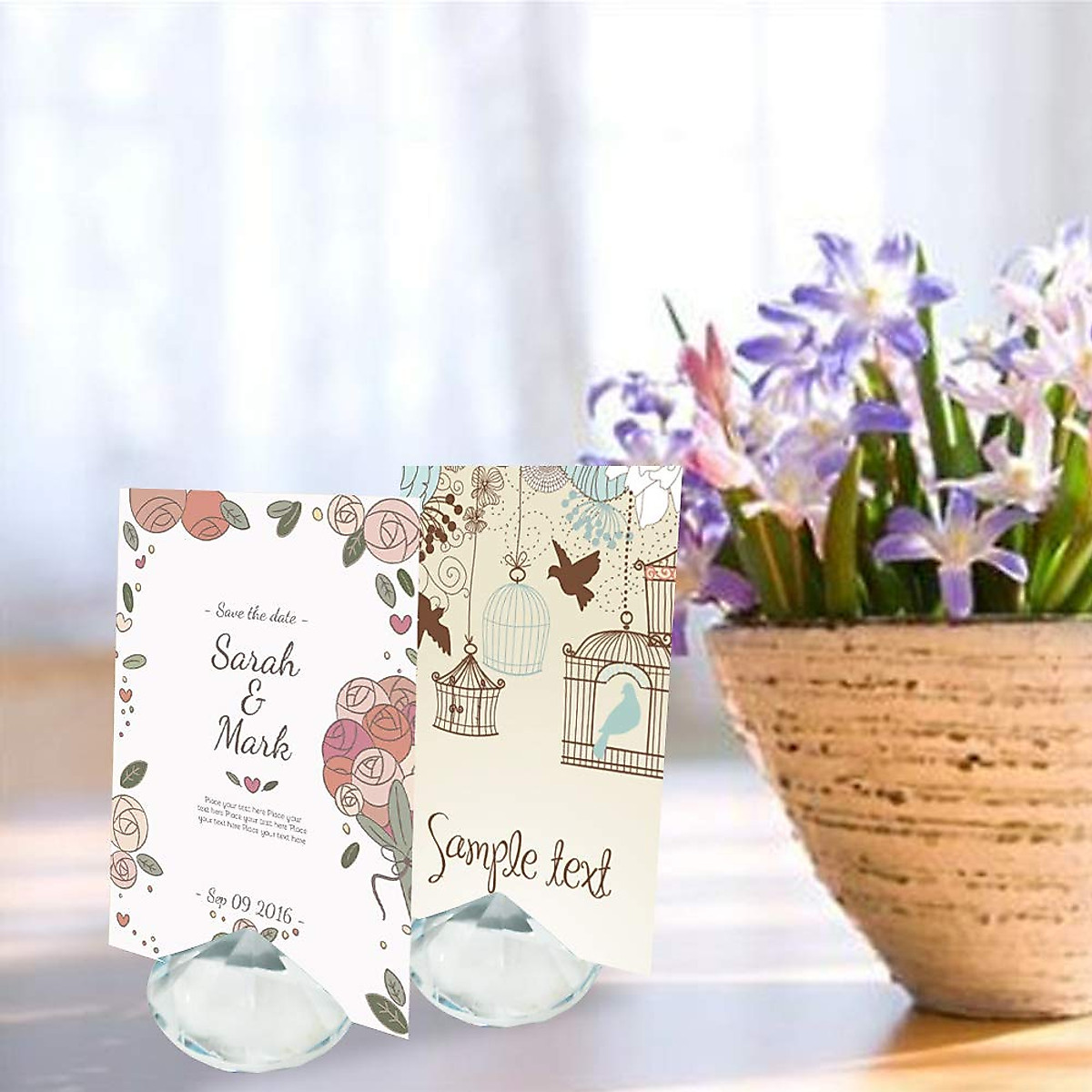 Aulufft 24 Pack Diamond Card Holder Table Number Holder Place Card Holders Acrylic Crystal Diamond Tabletop Card Stands for Party Weddings Table Decoration Clear