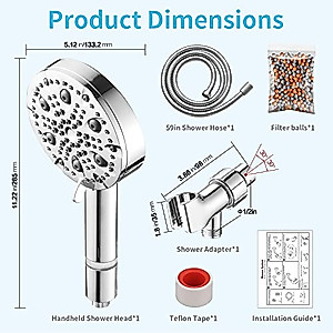 EAARSUO Handheld Shower Head with Filter, Hard Water Filter Shower Head with 9 Mode, High Pressure Filtering Shower Head, Water Softener Shower Head for Hard Water, Shower Envy Shower Heads (Chrome)