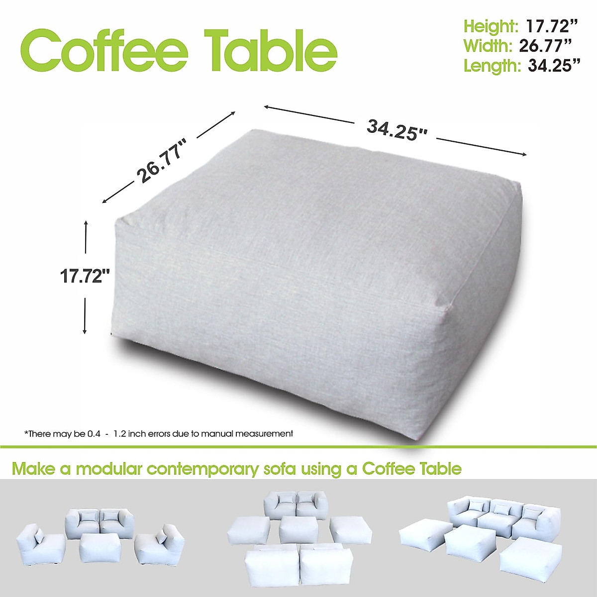 Patio Furniture Set Bean Bag Coffee Table Outdoor Chair Sectional Conversation Patio Set Daybed Furniture Outdoor Sofa Couch High Density Foam Filling Modern Comfy Patio Couch (light gray)