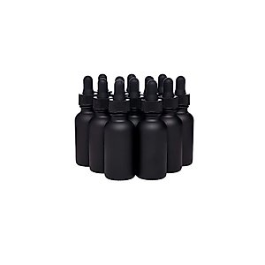 12 Pack Black Coated Boston Round Essential Oils Aromatherapy Glass Bottles Jar With Black dropper cap, 1oz