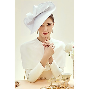 BABEYOND Tea Party Fascinator Kentucky Hat Women’s Fascinator Straw Derby Pillbox Hat for Cocktail Wedding (White)
