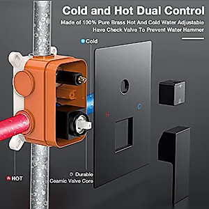 Brightify Shower Faucet Set, 10" Black Rain Shower Head Ceiling Mount with Handheld Spray, High Pressure Bathroom Mixer Shower Set Wall Mounted Shower System Rough-in Valve and Trim Kit