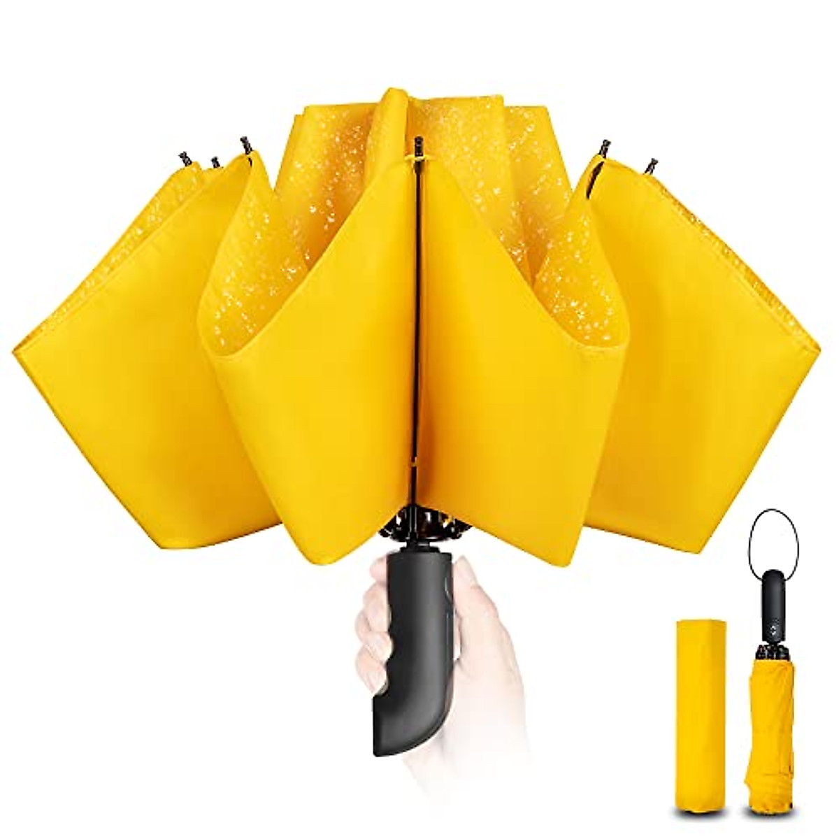 Chakipee Travel Inverted Umbrella Compact Windproof- Automatic reverse Umbrellas for Rain - Folding Portable 48inch Span, 10 Ribs Large Umbrella