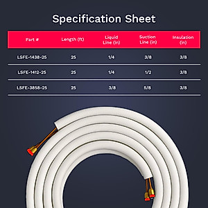 DuctlessAire - Insulated Copper Twin Coil Mini Split Line Set - HVAC & AC Hose, Condensate Drain Wire - DIY Installation, Indoor/Outdoor Use - Air Conditioning Accessories - 25 Ft (1/4 x 1/2 inches)