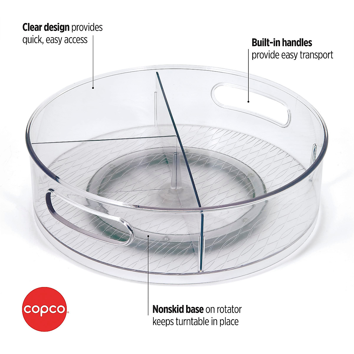 Copco Storage Turntable with Removable Dividers, 12 Inch, Clear