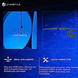 Jiawill Boat Drain Plug Light Smart Control System Use Out of Water DC 9~32V 316L Stainless Steel (Blue)