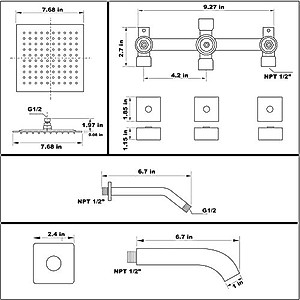 Matte Black 3 Handle Shower Faucet Set with Tub Spout, Tub and Shower Trim Kit with Rough-in Valve, Bathroom Rain Shower System Wall Mounted Rainfall Bathtub Shower Faucets