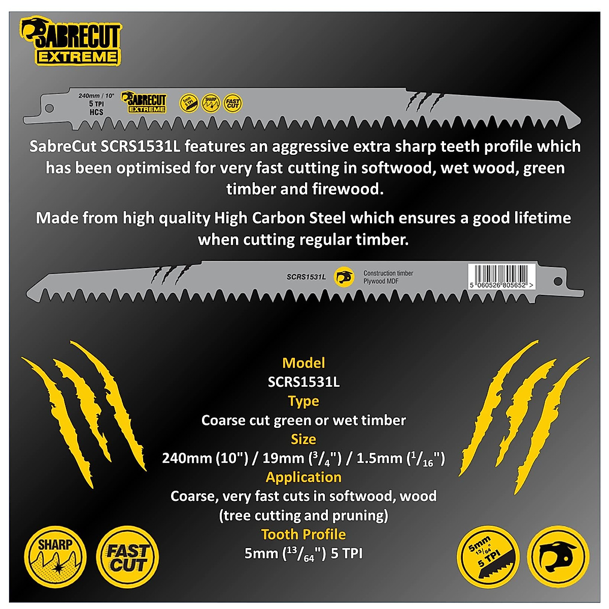 10 x SabreCut SCRSKW10A Mixed S644D S1531L S2345X Fast Wood Cutting Reciprocating Sabre Saw Blades Compatible with Bosch Dewalt Makita and many others