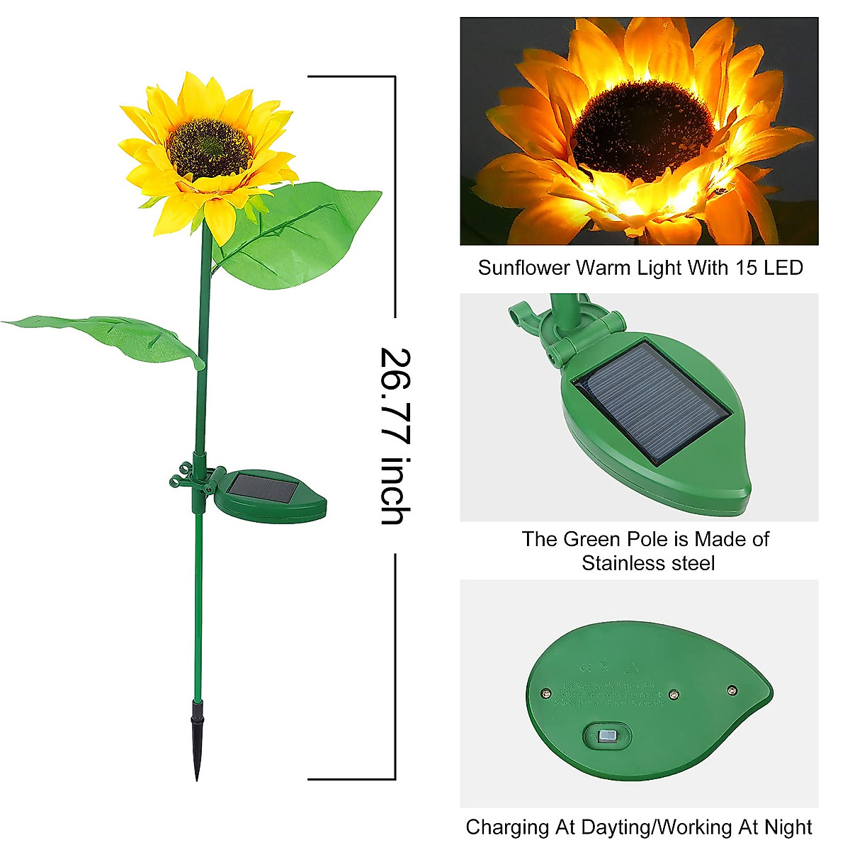 Solar Sunflowers Lights Outdoor Garden Decorative LED Lights Waterproof Solar Landscape Lights for Pathway, Garden,Yard, Patio, Backyard