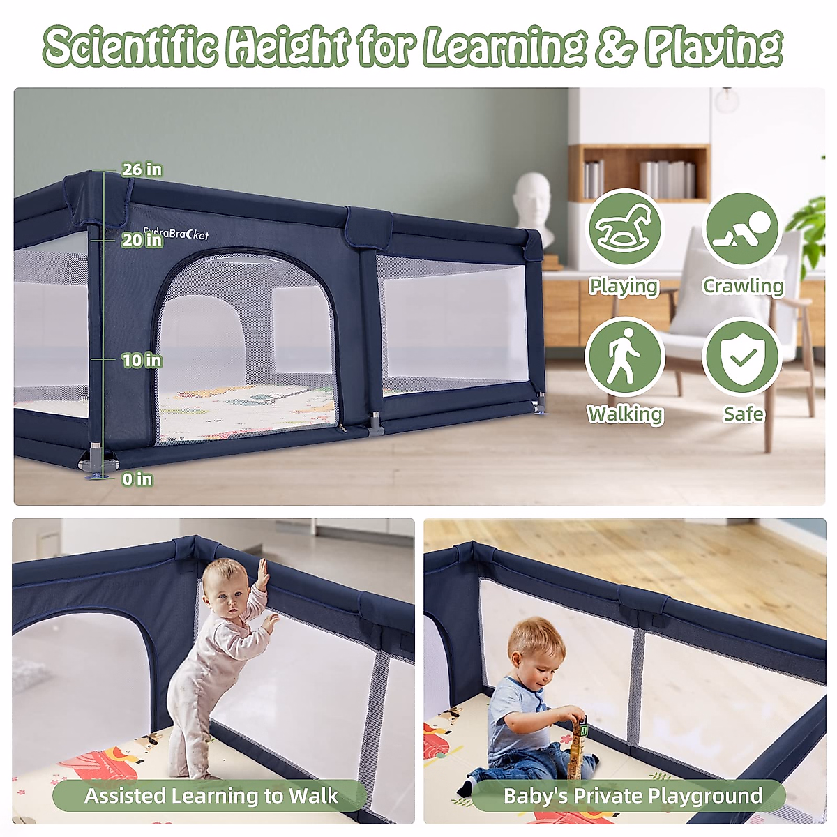 Large Baby Playpen, Playpen for Babies and Toddlers, Extra Safe with Anti-Collision Foam Baby Fence, Indoor & Outdoor Playard Kids Activity Center