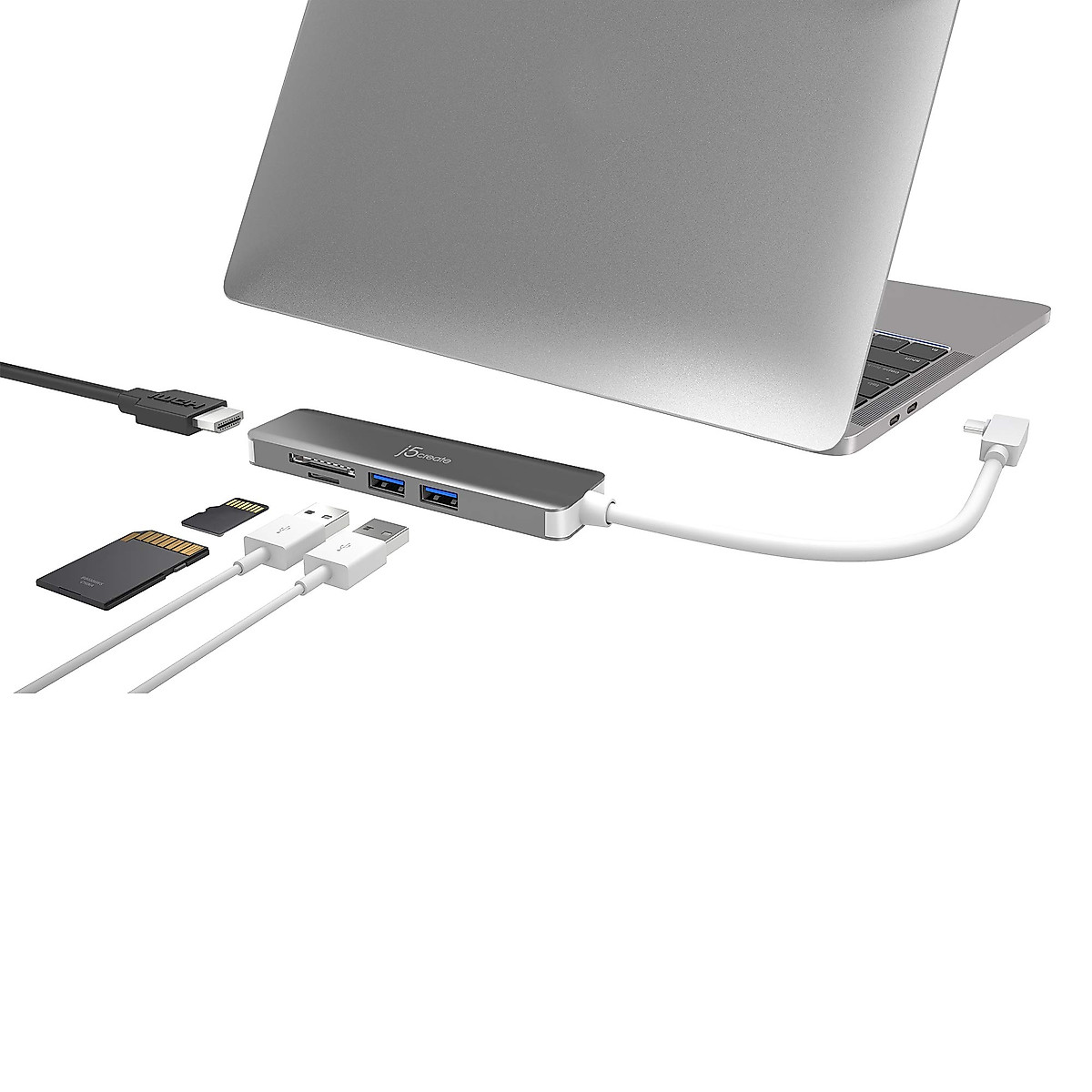 j5create 5 in 1 Compact USB-C Hub, Type C Adapter with 4K HDMI, 2 USB 3.0 Ports, SD and microSD Card Reader, for MacBook Pro, MacBook Air, XPS, Chromebook, and Other USB C Windows Laptops (JCD372)