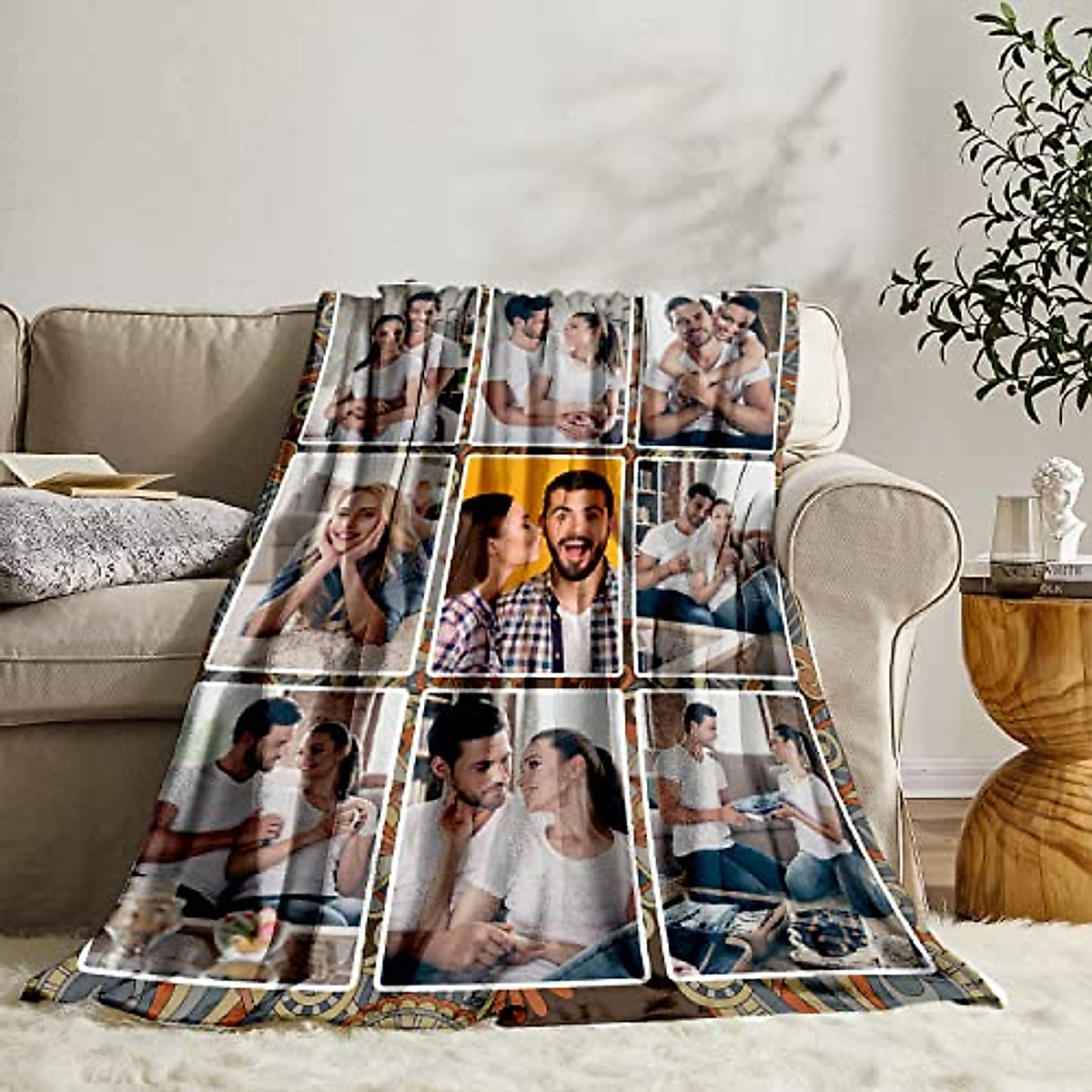 Elaike Personalised Custom Blanket Photo Picture Text Baby Father Daughter Son Adult Friends Lovers Dog Pets Birthday Halloween Christmas Blanket Customized 9Photo-2