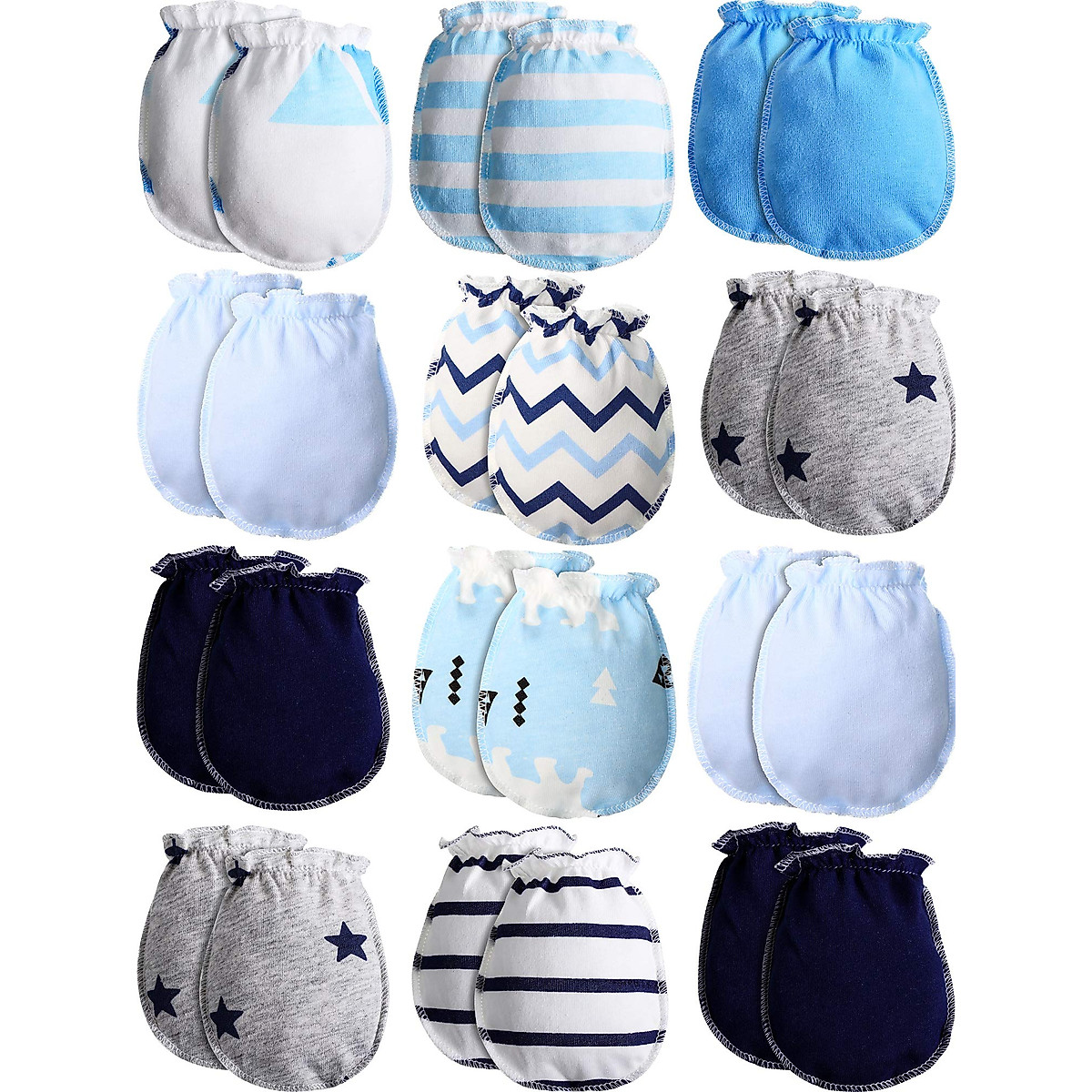 12 Pairs Newborn Baby Gloves 0-6 Months Infant Gloves Cotton Unisex Toddler No Scratch Mittens for Baby Boys and Girls (Fresh Style)