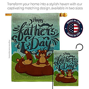 Beary Happy Father's Day Garden Flag - Family Dad Daddy Papa Grandpa Best Parent Sibling Relatives Grandparent - House Decoration Banner Small Yard Gift Double-Sided Made in USA 13 X 18.5