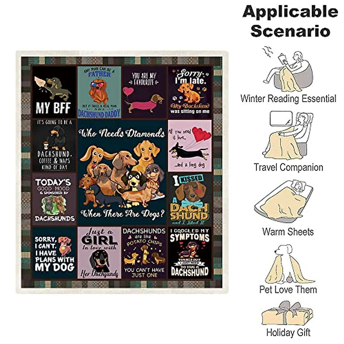 Ultra Soft 3D Printed Blanket Dachshund Dog Pattern Cozy Microfiber Plush Sherpa Blanket 2 Sizes Warm Fuzzy Throw Blanket for Kids and Adults Throws Blankets (Style01, 130cm x 150cm(51'' x 59''))