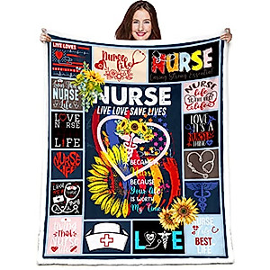 Nurse Gifts for Women,Nurse Theme Blanket,RN Gifts for Nurses,Plush Sherpa Blanket Gifts for Women Nurses,Nurses Week Gifts,Funny Nurse Gifts Blanket,Cozy Fuzzy Throw Blankets for Couch Bed,50"x60"