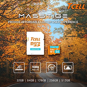 TCELL MASSTIGE 64GB microSDXC Memory Card with Adapter - A1, UHS-I U1, V10, Micro SD Card, Read up to 100 MB/s, Full HD