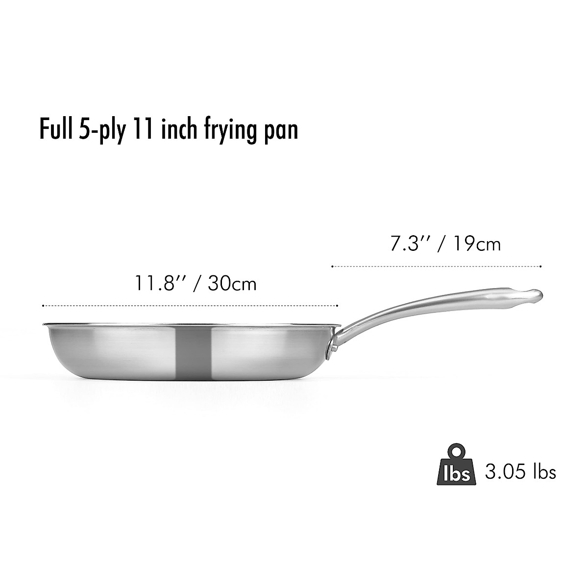 CHEF TOPF 5-ply Stainless Steel Frying Pan 11inch, Full 5-Ply Clad Construction Professional Grade Pan, Brushed Finish, Induction Cooking Pan, Oven Safe, Dishwasher Safe