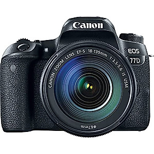 Canon EOS 77D DSLR Camera with 18-135mm USM Lens (1892C002) + 64GB Memory Card + Case + Card Reader + Flex Tripod + Hand Strap + Cap Keeper + Memory Wallet + Cleaning Kit (Renewed)