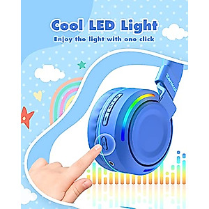 ZAMKOL Kids Bluetooth Headphones, Kids Wireless Headphones with MIC, 50H Play Time, Colorful LED Lights, 85/94db Volume Limited, Bluetooth 5.0, Foldable, Over Ear Headphones for School Travel iPad