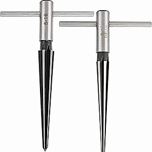 Faneta T Handle Taper Reamer Set 3-13mm(1/8''-1/2'') & 5-16mm(½"-5/8") Bridge Pin Hole Hand Held Tapered Reamers 6 Fluted Chamfer Reaming Guitar Woodworker Luthier Tool (Set of 2)