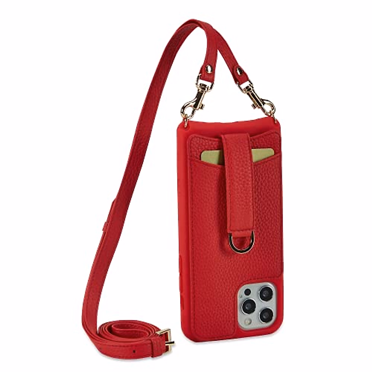 Vaultskin Victoria Crossbody iPhone Leather Wallet Case, Fashionable Bumper for Cards and Cash - Holds up to 8 Cards (iPhone SE (2 & 3 Gen), 6/7 / 8, Red, Leather Strap)