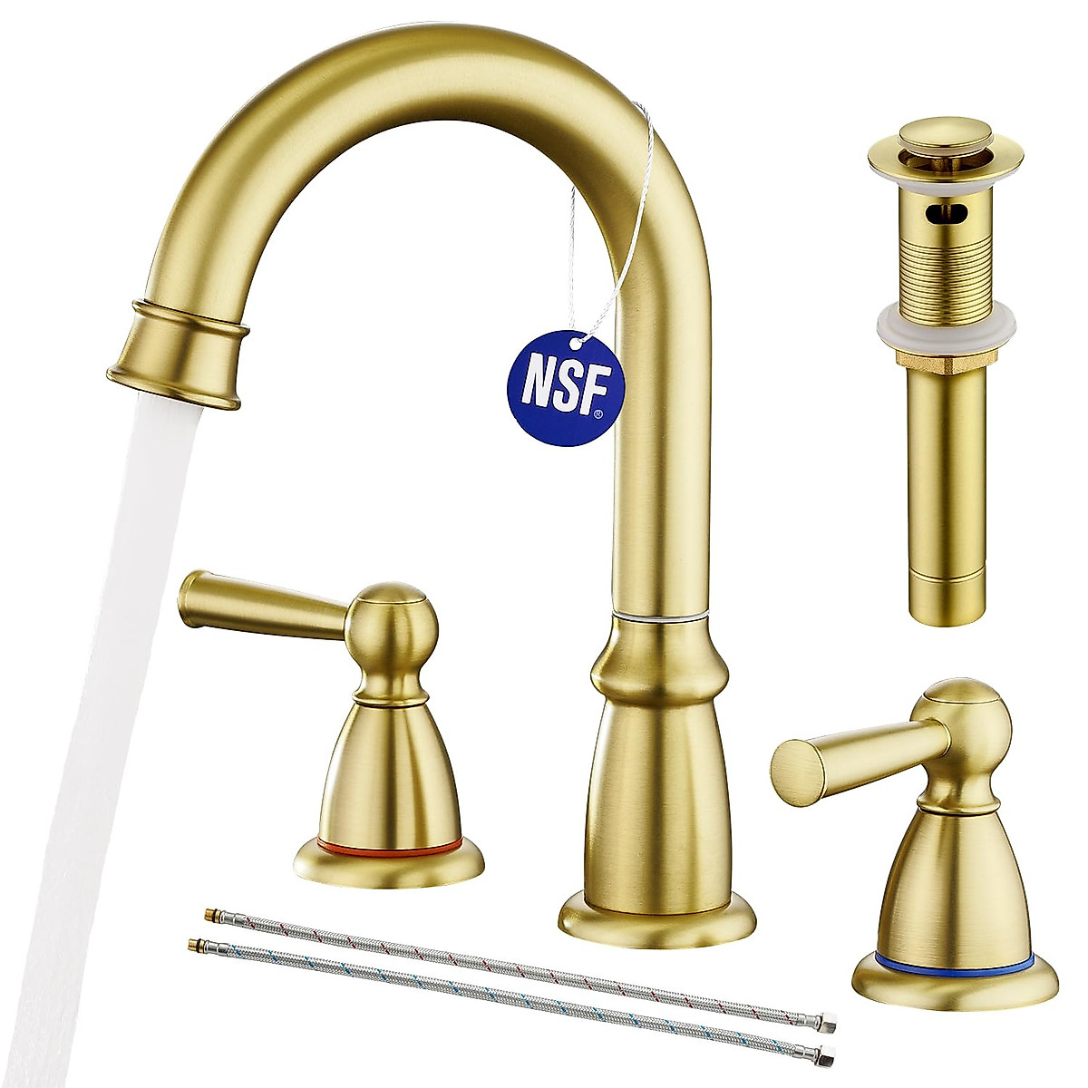 CREA Widespread Bathroom Faucet 3 Hole Brushed Gold Sink Faucet 8 inch with Pop Up Drain 2 Handle 4 inch Faucets for Vanity Lavatory Basin Restroom Bath Sink