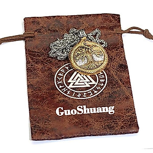 GuoShuang nordic viking tree of life Scandinavian Yggdrasil necklace for men gift with valknut bag norse jewelry for men women