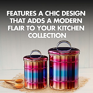 Amici Home Rainbow Metal Storage Canister | Set of 2 | Airtight Lid | 38 & 64 Ounce Capacity | Modern Home Décor | Decorative Metal Canisters for Kitchen Countertop