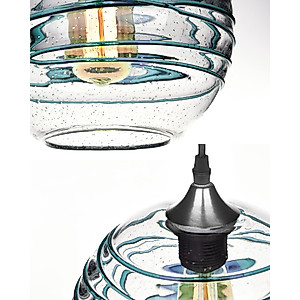 ARIAMOTION Pendant Lights Dining Room Coastal Lighting Fixtures Blue Stripe Seeded Glass Modern Style Ceiling Hanging Kitchen Island Beach House Sunroom Hallway Globe Lamp 9 Inch 2 Pack