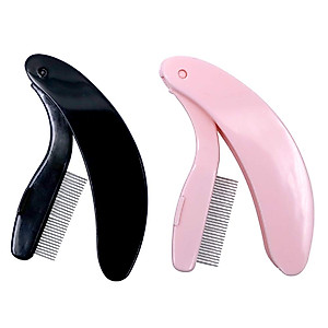 G2PLUS 4PCS Folding Eyelash Comb, Eyebrow Comb Metal Teeth, Eyelash Separator Comb, Eyelash Brush and Comb, Professional Tool for Define Lash & Brow (Pink+Black)