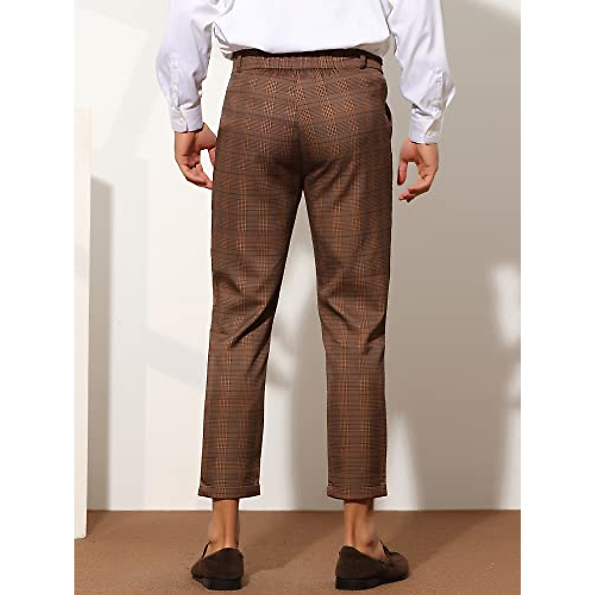 Lars Amadeus Brown Plaid Dress Pants for Men's Cropped Ankle Length Business Trousers 30
