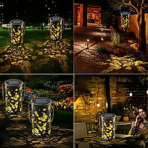 Taomika 2 Pack Solar Lanterns Garden Hanging Solar Lantern Outdoor Waterproof, Solar Lantern Light Butterfly Solar Lights for Patio Yard, Pathway, Fence, Walkway, Decorative Lamp
