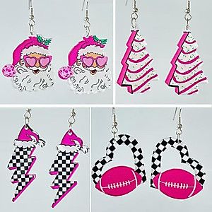 Todu Hot Pink Earrings Funny Christmas Santa Earrings Retro Acrylic Drop Dangle Earrings For Women Christmas Gifts(Christmas Santa)